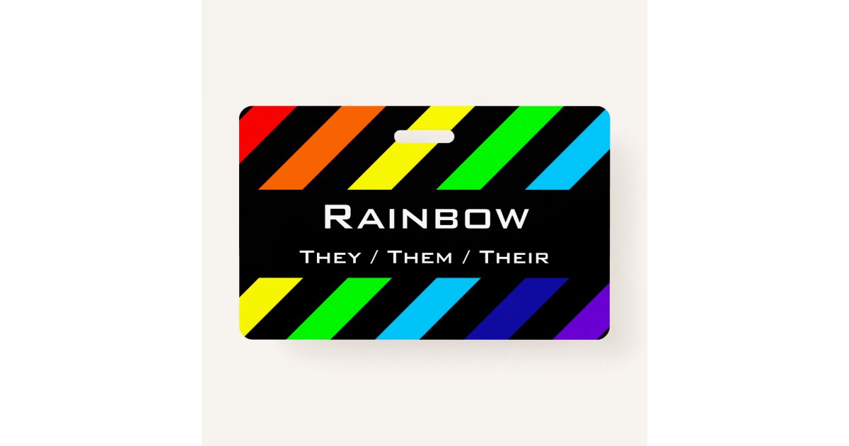 Rainbow Stripes Name / Pronoun Badge | Zazzle