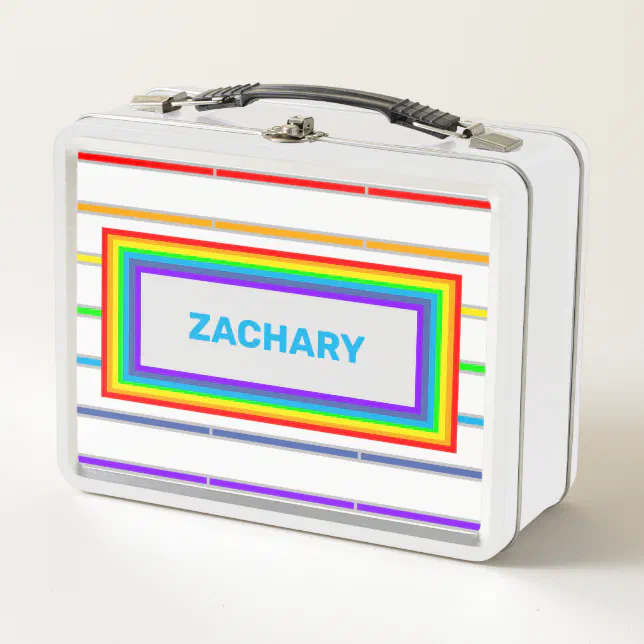 Rainbow Stripes Personalized Name Metal Lunch Box | Zazzle