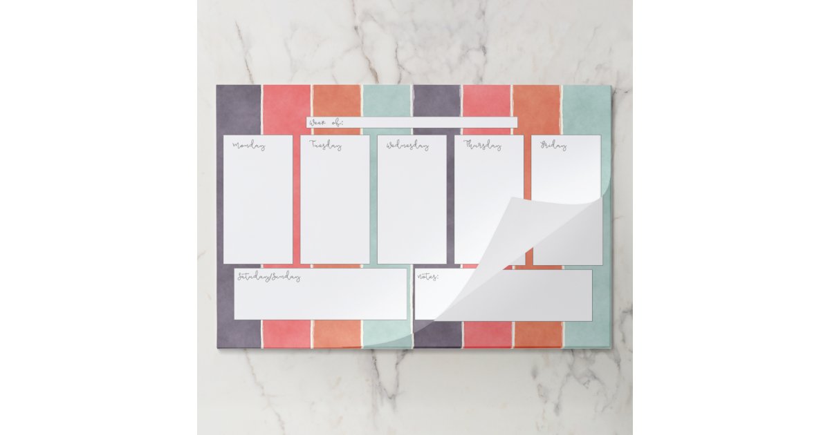 Rainbow Stripes Weekly Calendar Large Tearaway Pad | Zazzle