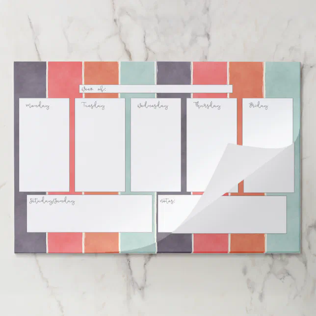 Rainbow Stripes Weekly Calendar Large Tearaway Pad | Zazzle