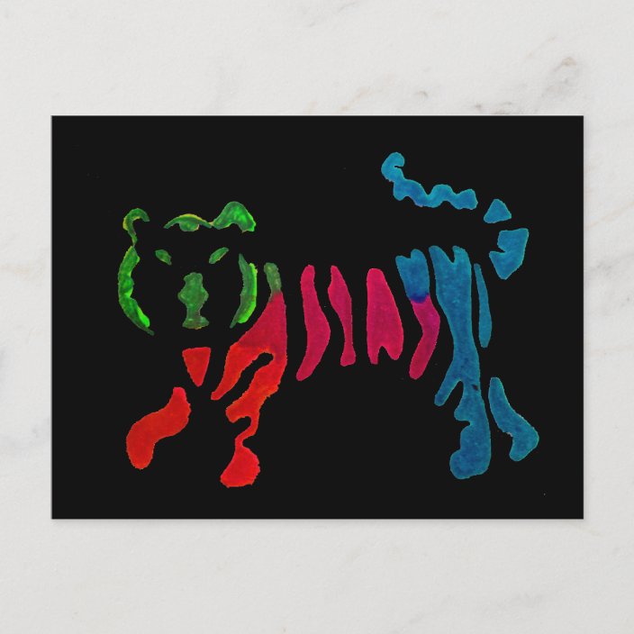 Rainbow stripey tiger art postcard | Zazzle.com