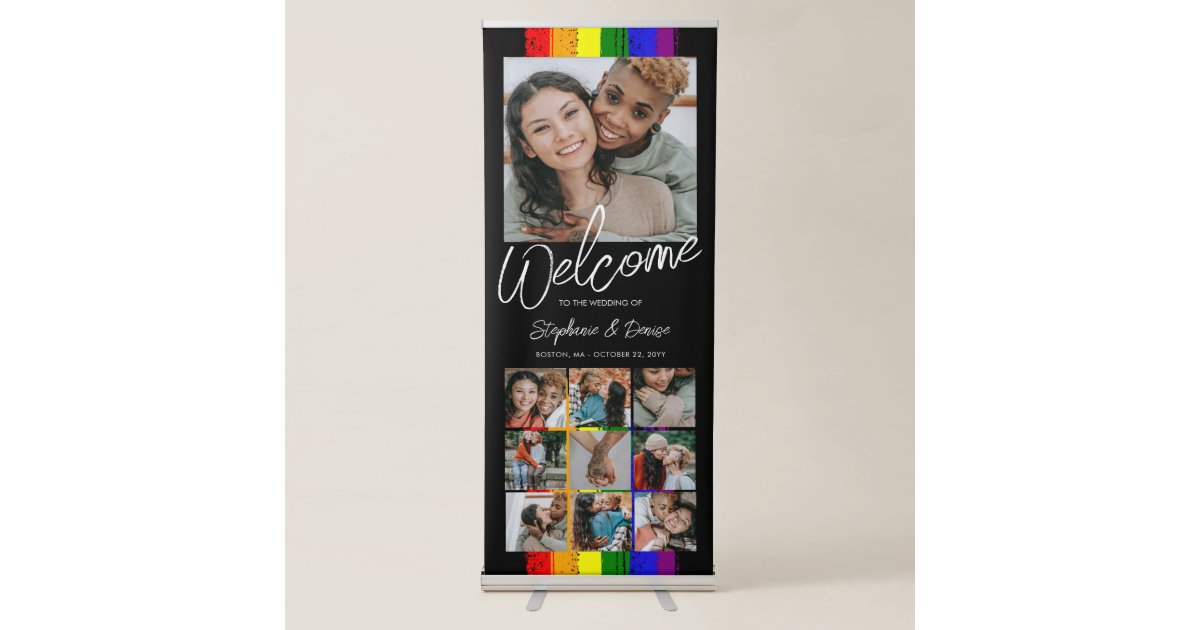 Rainbow Strokes Photo Collage LGBT Wedding Welcome Retractable Banner ...