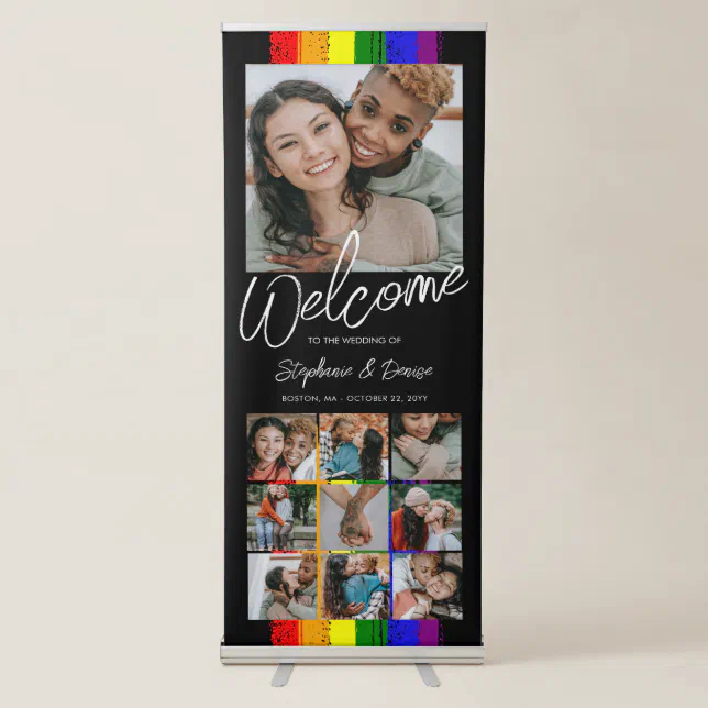 Rainbow Strokes Photo Collage LGBT Wedding Welcome Retractable Banner ...