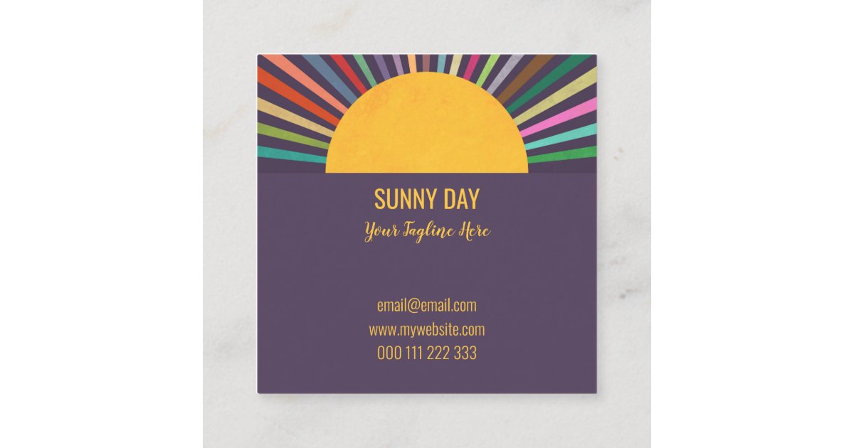 Rainbow Summer Sun Rays Professional Template Square Business Card | Zazzle