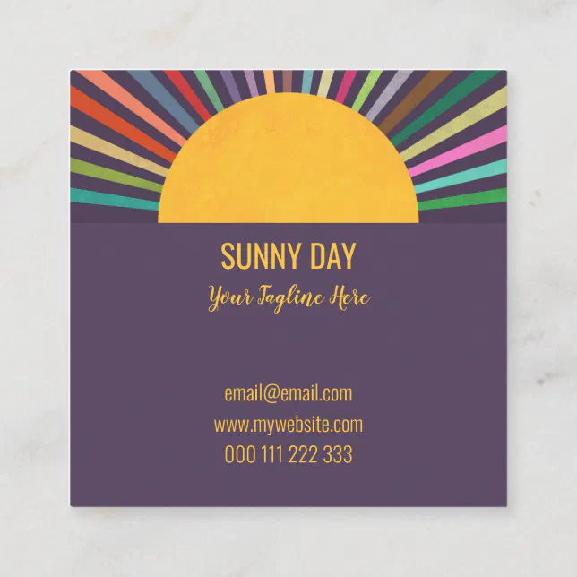 Rainbow Summer Sun Rays Professional Template Square Business Card | Zazzle