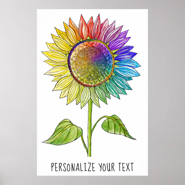Rainbow Sunflower Art Colorful Summer Cute Floral Poster | Zazzle