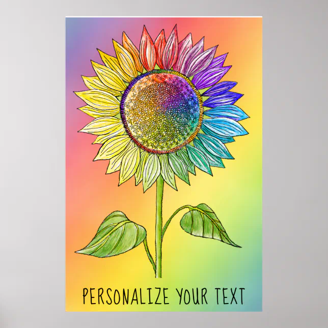 Rainbow Sunflower Art Colorful Summer Floral Pride Poster | Zazzle