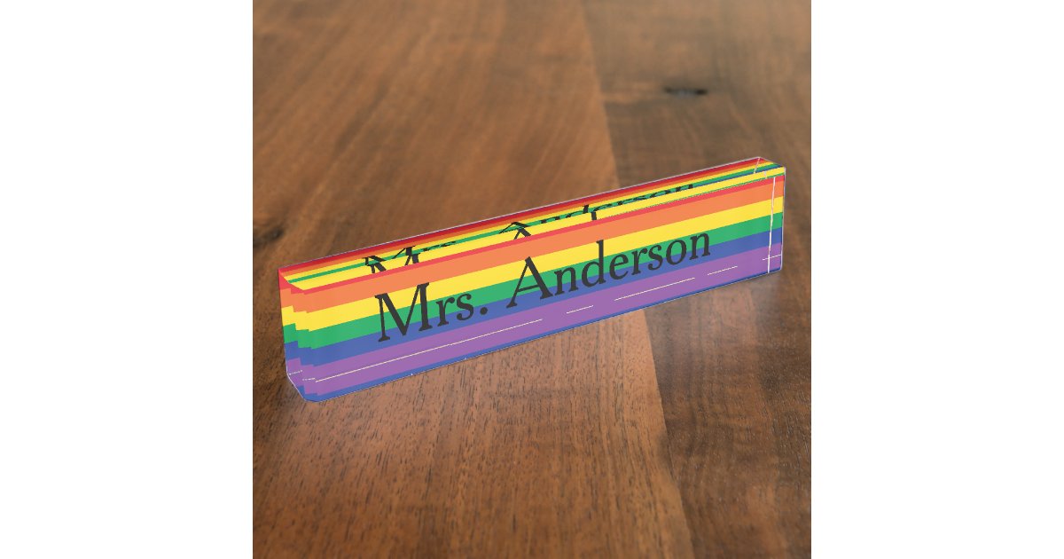 Rainbow Teacher Nameplate for desk | Zazzle