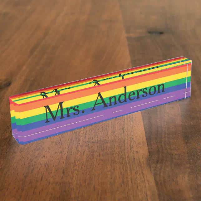 Rainbow Teacher Nameplate for desk | Zazzle