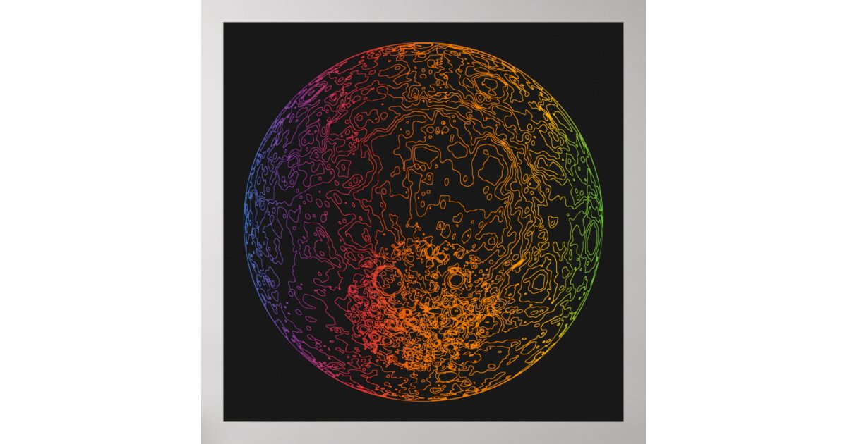 Rainbow Technical moon space illustration 24x24 Poster | Zazzle