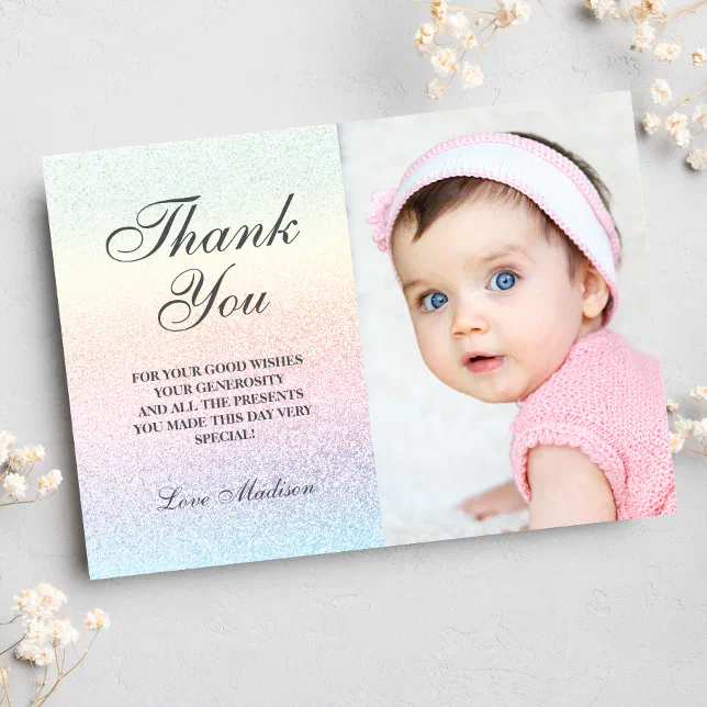 Rainbow Thank You Cards Glitter Photo | Zazzle