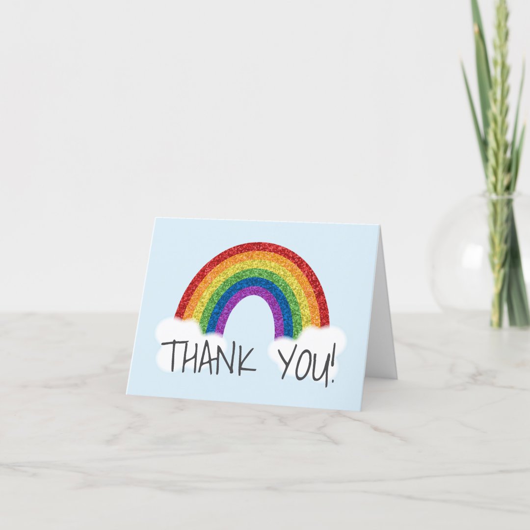 Rainbow Thank You Cards Glitter Rainbows | Zazzle