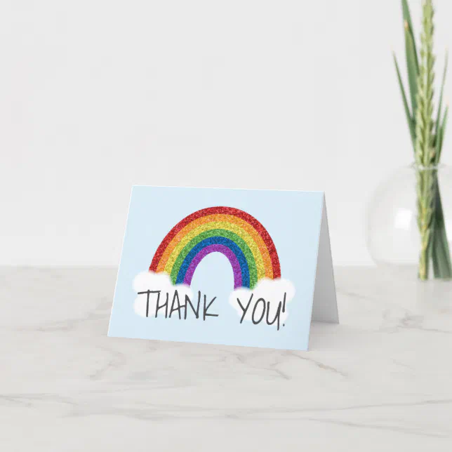 Rainbow Thank You Cards Glitter Rainbows | Zazzle