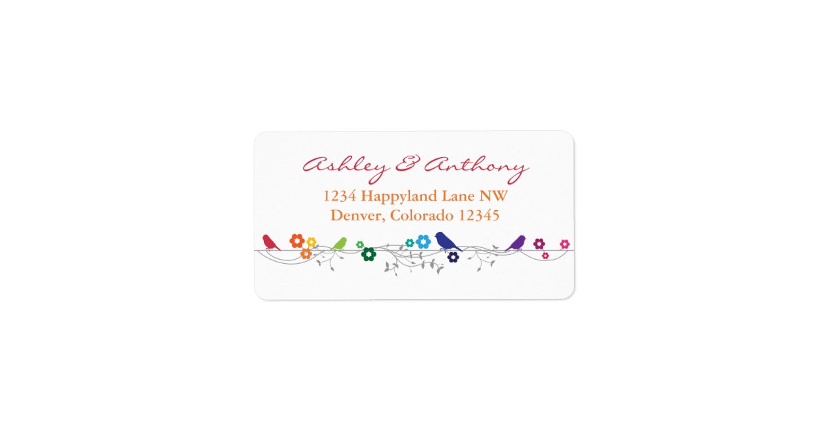 Rainbow Theme Birds Flowers Wedding Return Address Label | Zazzle