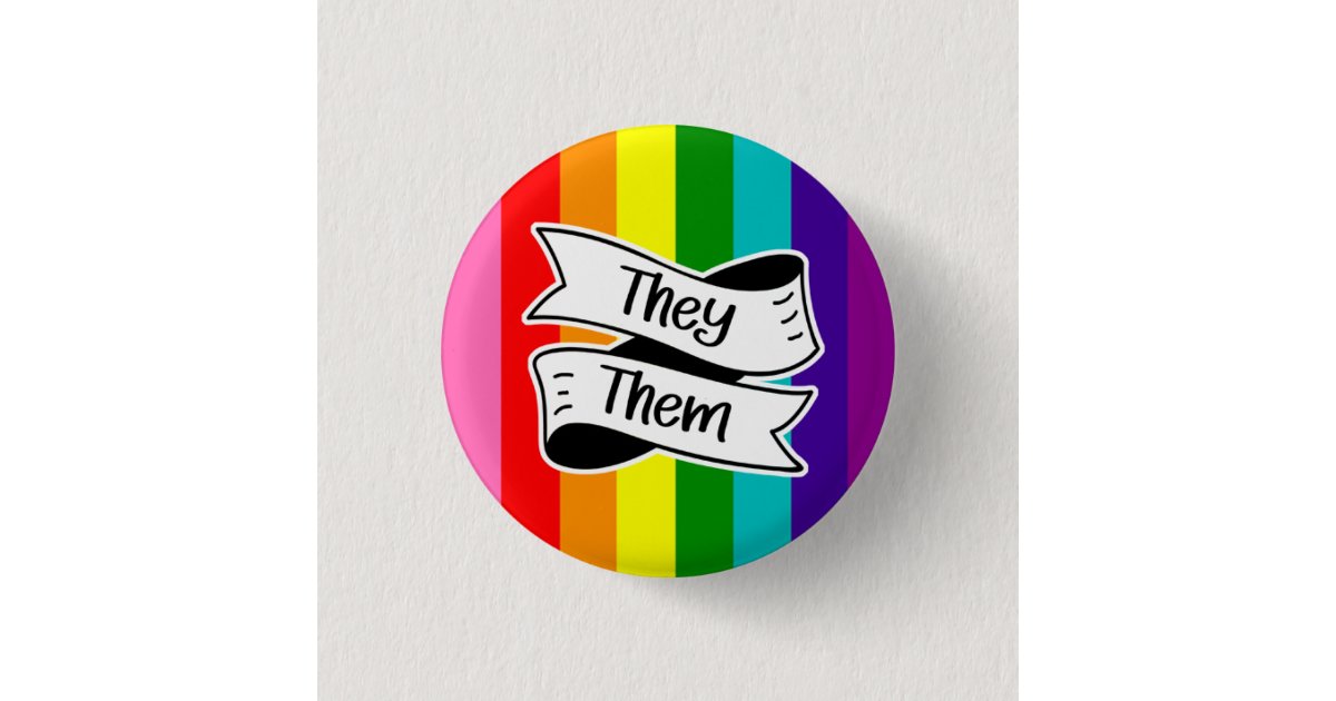 Rainbow They/Them Pronoun Badge Button | Zazzle