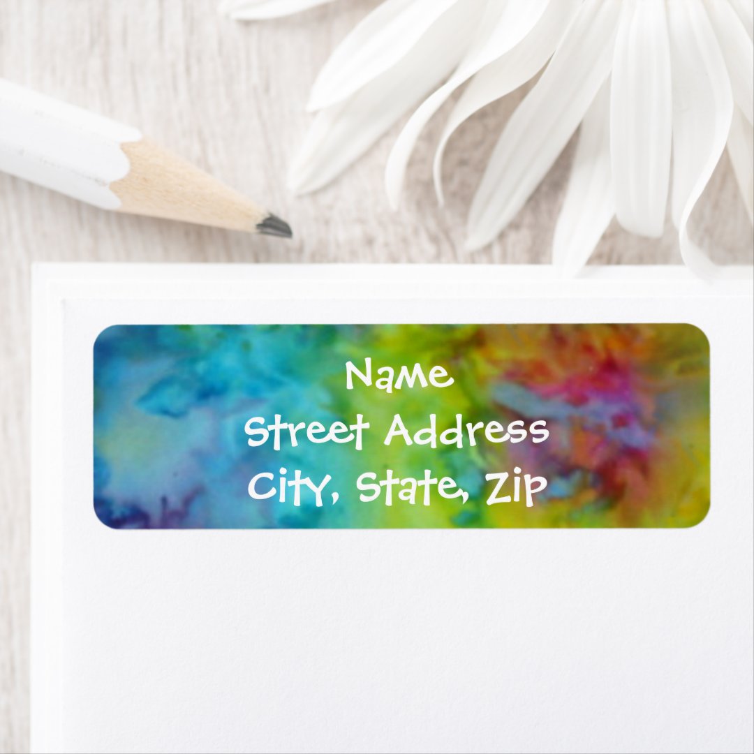 Rainbow Tie-Dye Colorful Return Address Sized Label | Zazzle