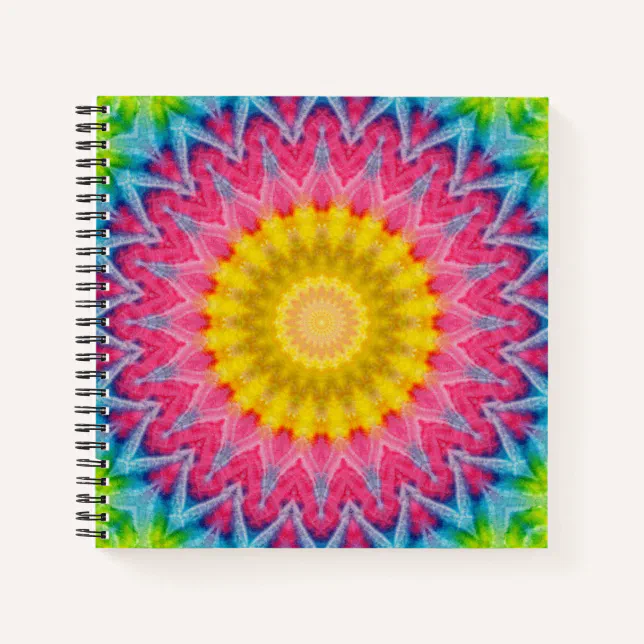 Rainbow Tie-Dye Mandala with Vibrant Symmetry Notebook | Zazzle