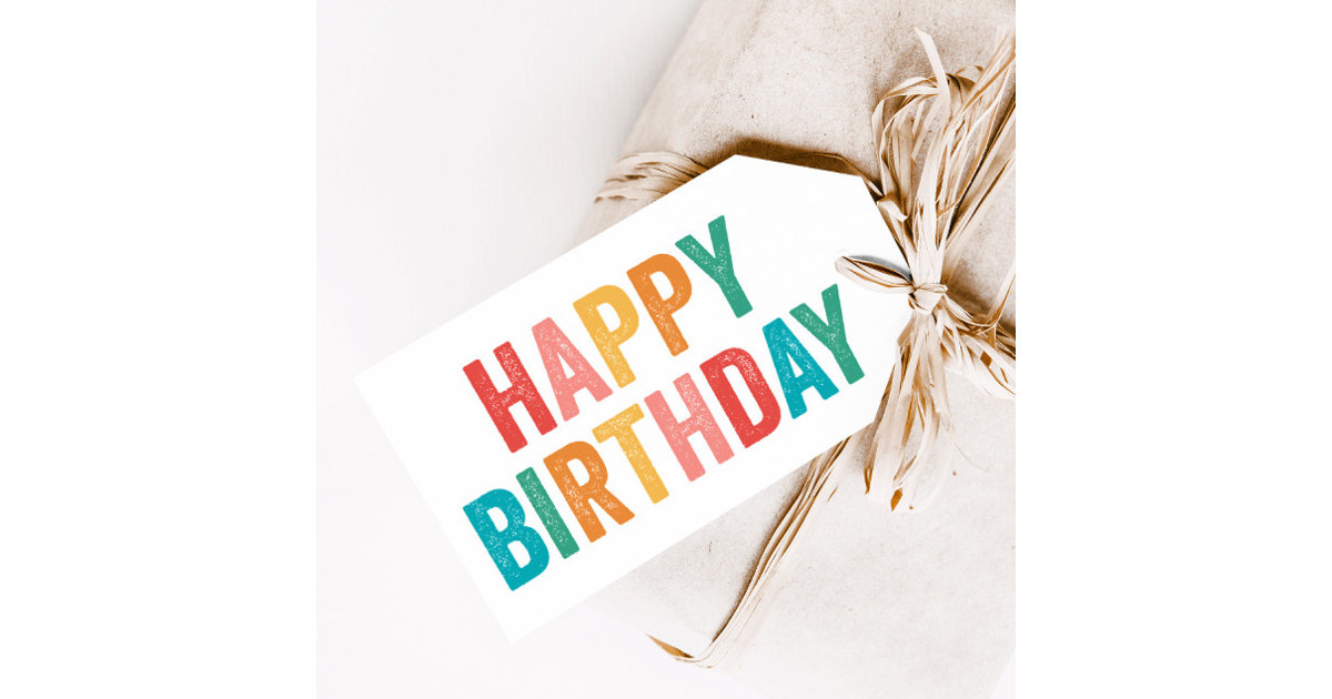 Rainbow Type Happy Birthday Gift Tags | Zazzle