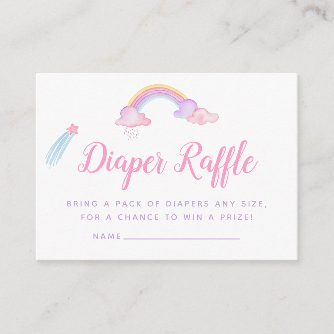 Rainbow Unicorn Baby Girl Shower Diaper Raffle Enclosure Card | Zazzle
