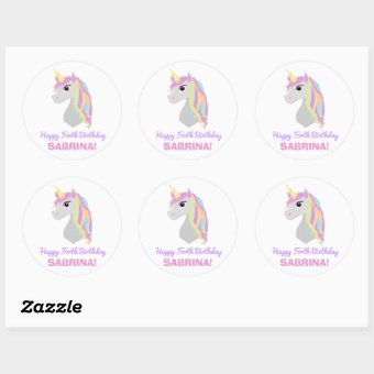 Rainbow Unicorn Birthday Custom Name Age Sticker | Zazzle