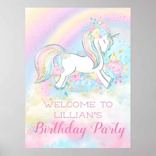 Rainbow Unicorn Birthday Party Signs | Zazzle.com