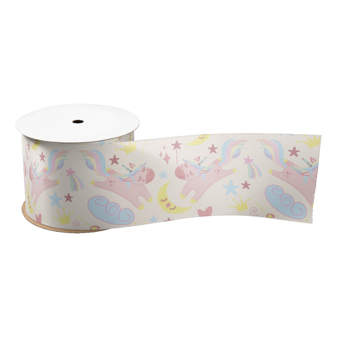 Rainbow unicorn cute pastel cheerful satin ribbon | Zazzle