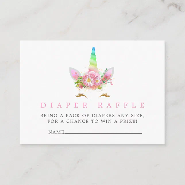 Rainbow Unicorn Girl Baby Shower Diaper Raffle Enclosure Card | Zazzle