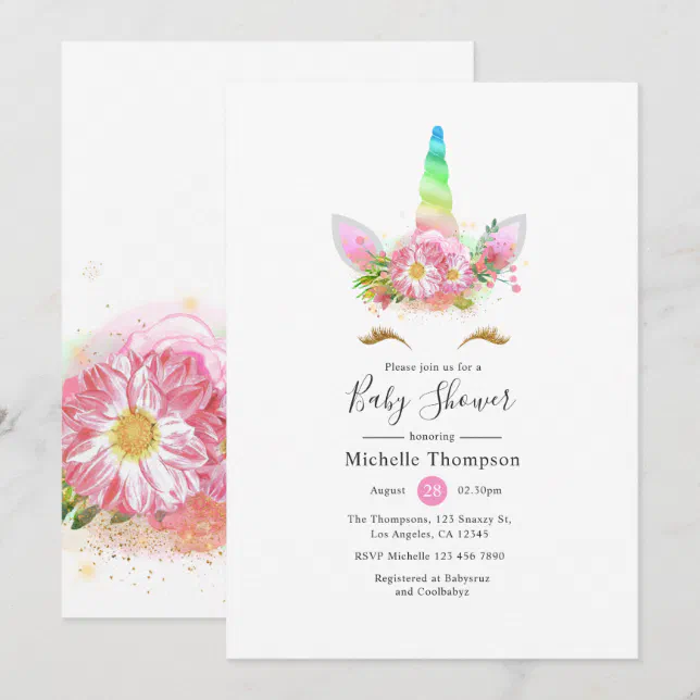 Rainbow Unicorn Girl Baby Shower Invitation | Zazzle