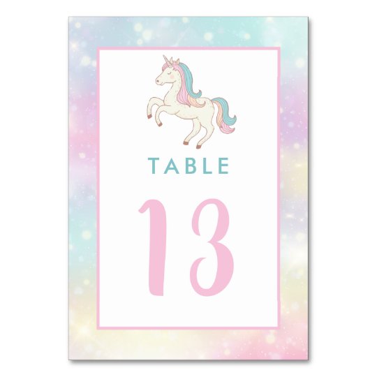 Rainbow Unicorn Girl's Birthday Party Table Number | Zazzle.com