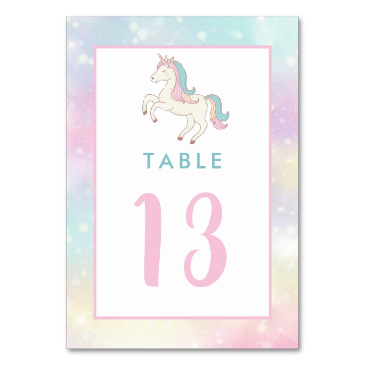 Rainbow Unicorn Girl's Birthday Party Table Number | Zazzle