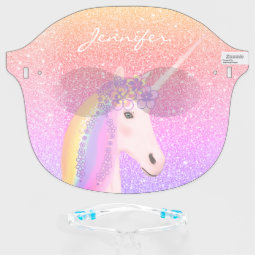 Rainbow Unicorn Glitter Personalized Face Shield | Zazzle