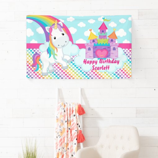 Rainbow Unicorn Happy Birthday Table Backdrop Banner | Zazzle