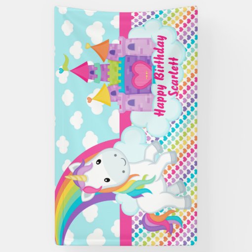 Rainbow Unicorn Happy Birthday Table Backdrop Banner | Zazzle