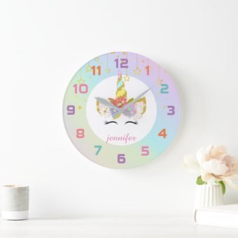 Rainbow Unicorn Nursery Decor Wall Clock | Zazzle