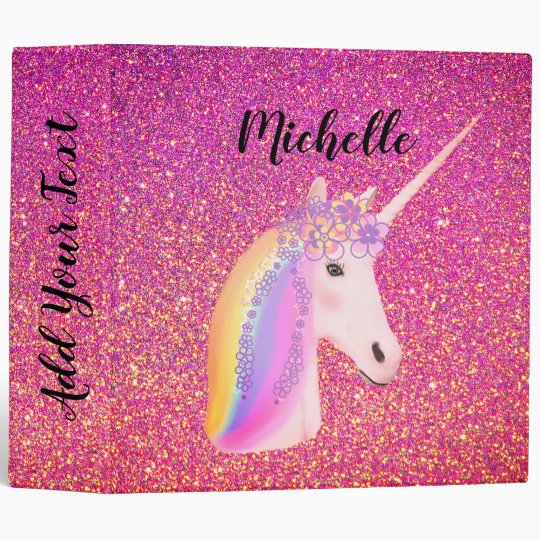 Rainbow Unicorn Pink Glitter Sparkles Customized 3 Ring Binder | Zazzle.com