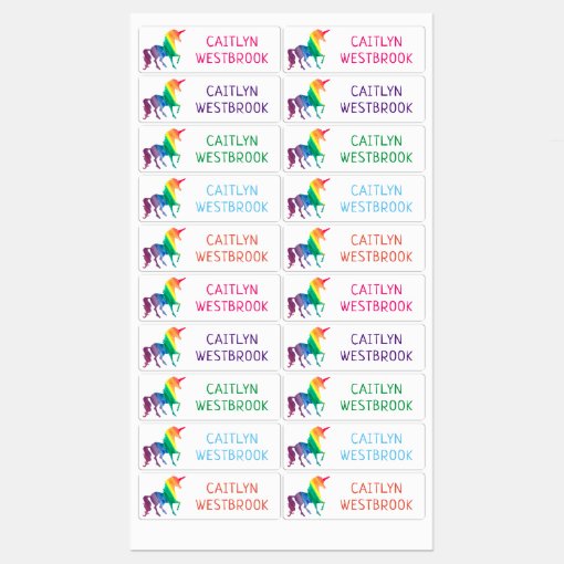 Rainbow Unicorn School Daycare Waterproof Kids Kids' Labels | Zazzle