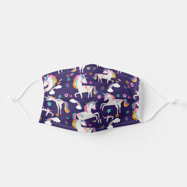 Rainbow Unicorns Adult Cloth Face Mask | Zazzle