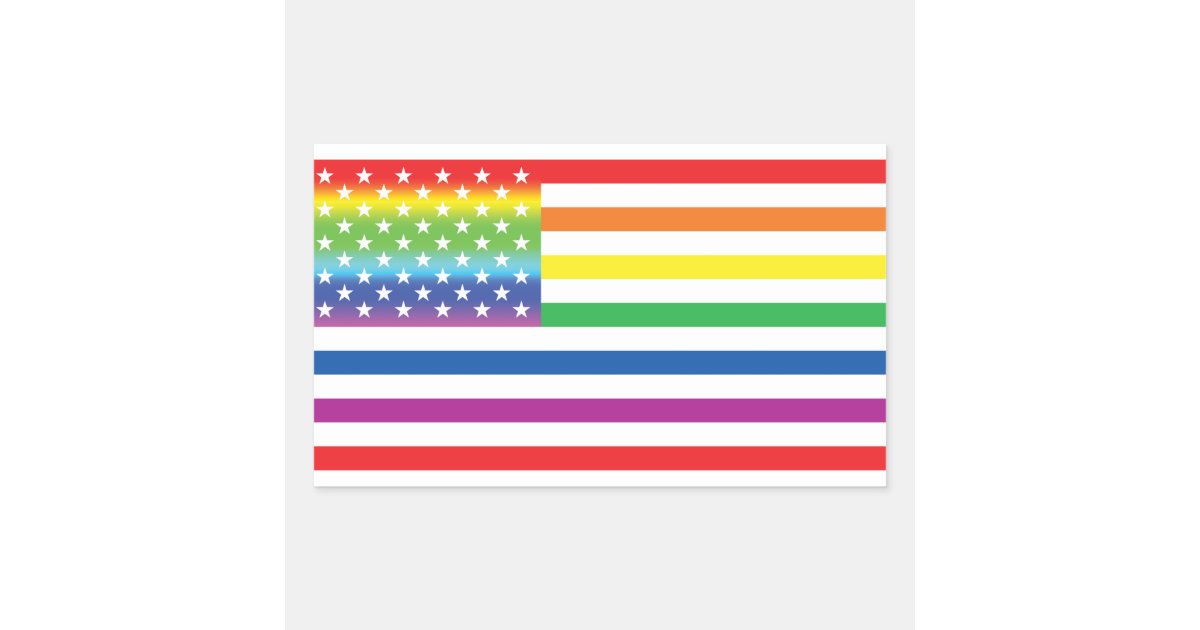 Rainbow US Flag LGBT Pride Rectangular Sticker | Zazzle