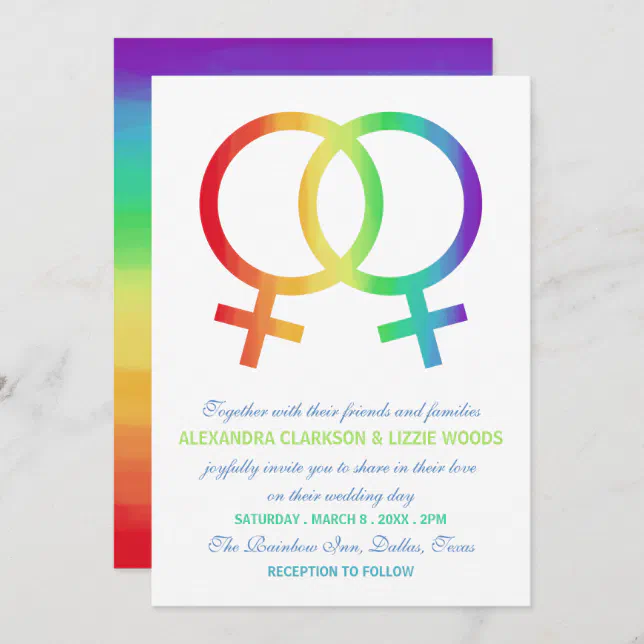 Rainbow Venus Symbol | Lesbian Wedding Invitation | Zazzle