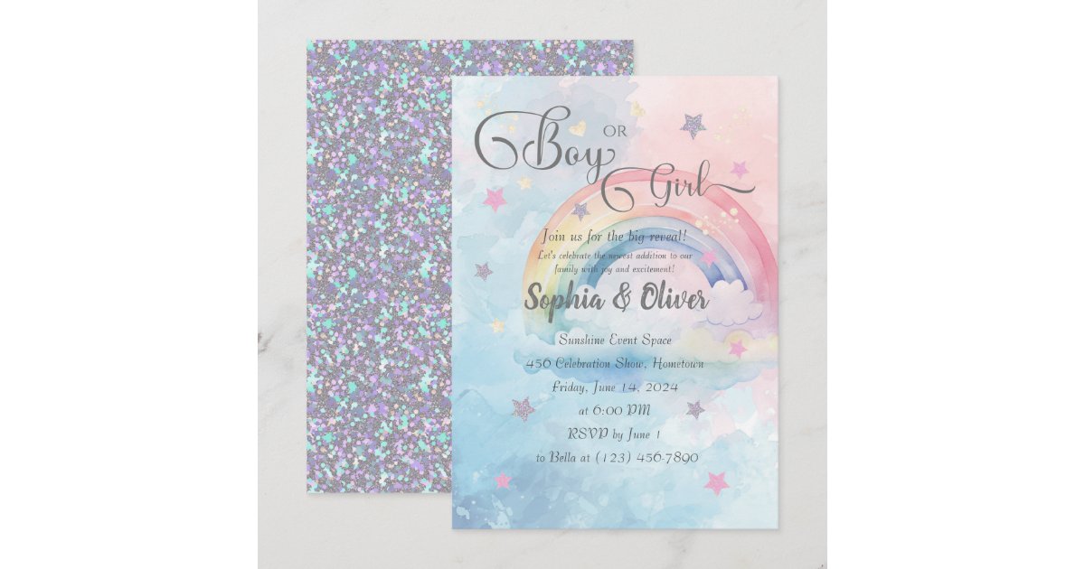 Rainbow Watercolor Abstract Gender Reveal Invitation | Zazzle