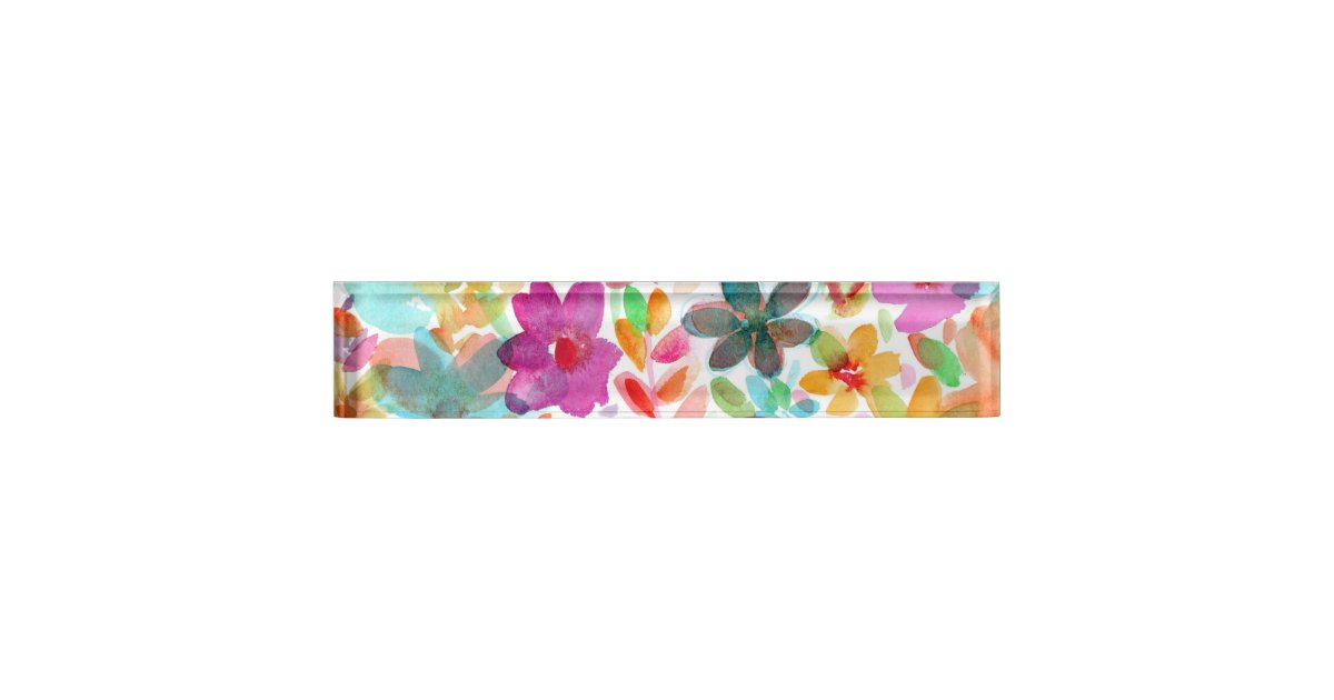 Rainbow Watercolor Bloom Clear Acrylic Nameplate | Zazzle