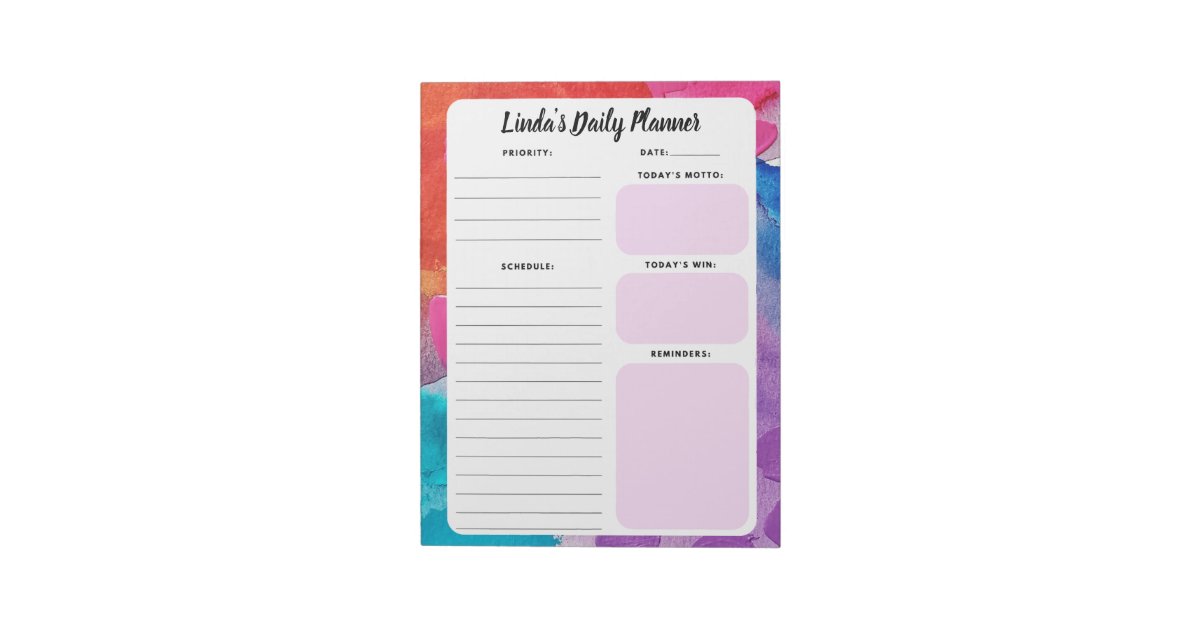 Rainbow Watercolor Daily To-Do List Notepad | Zazzle