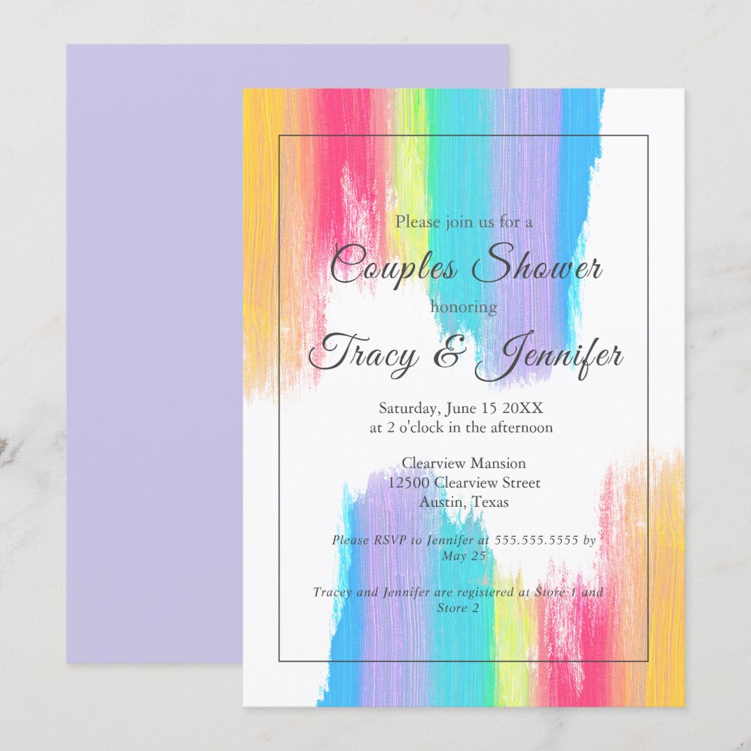 Rainbow Watercolor Elegant LGBT Couples Shower Invitation | Zazzle