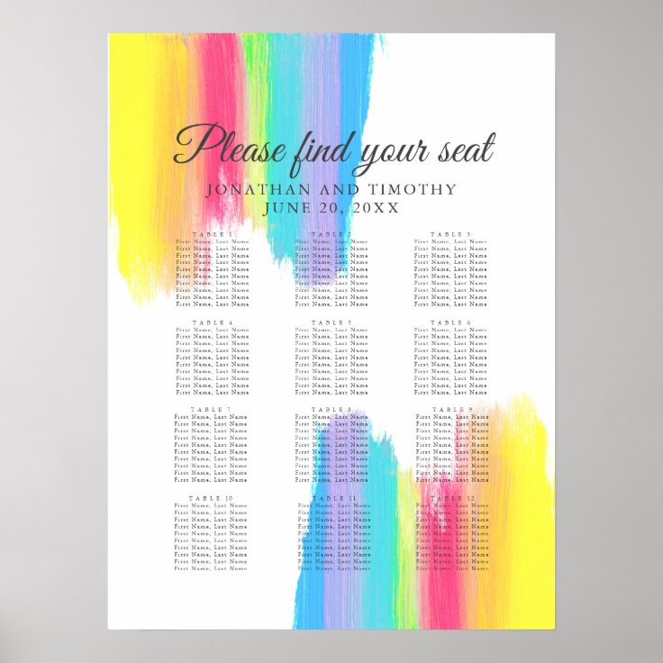 Rainbow Watercolor Elegant Wedding Seating Chart | Zazzle
