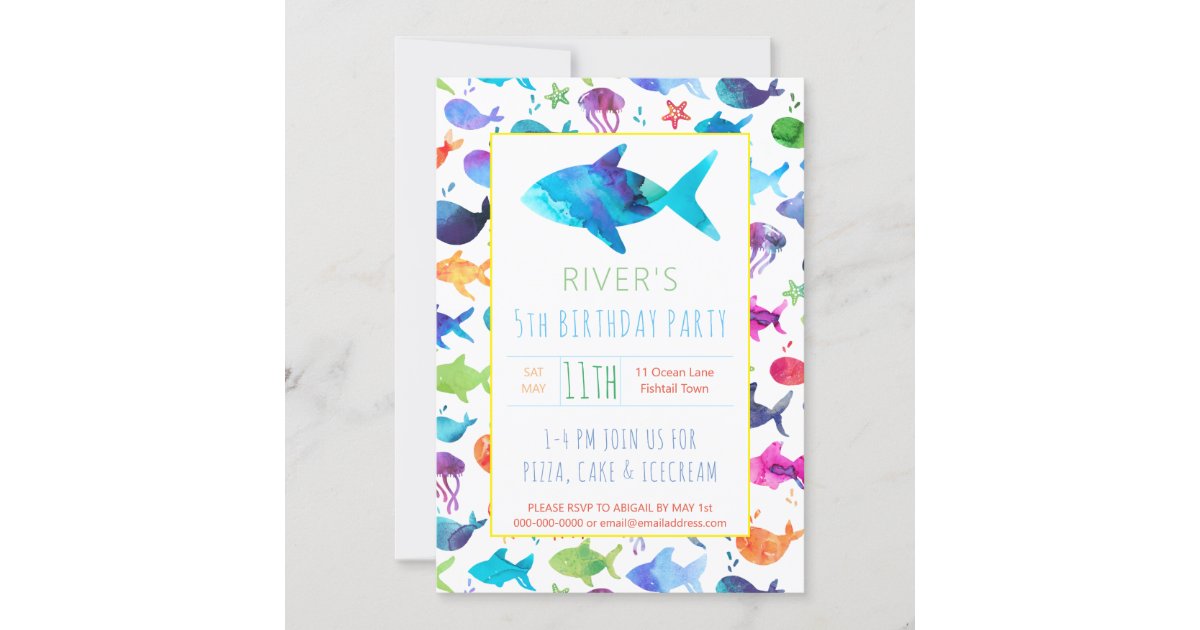 Rainbow Watercolor Fish Under The Sea Birthday Invitation | Zazzle