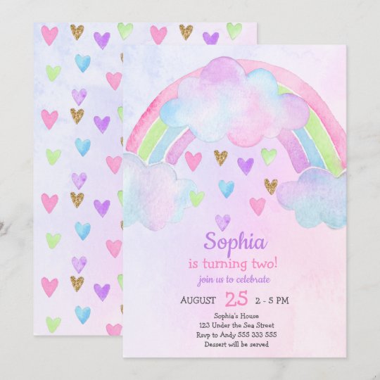 Rainbow Watercolor Girl Birthday Invitation | Zazzle.com