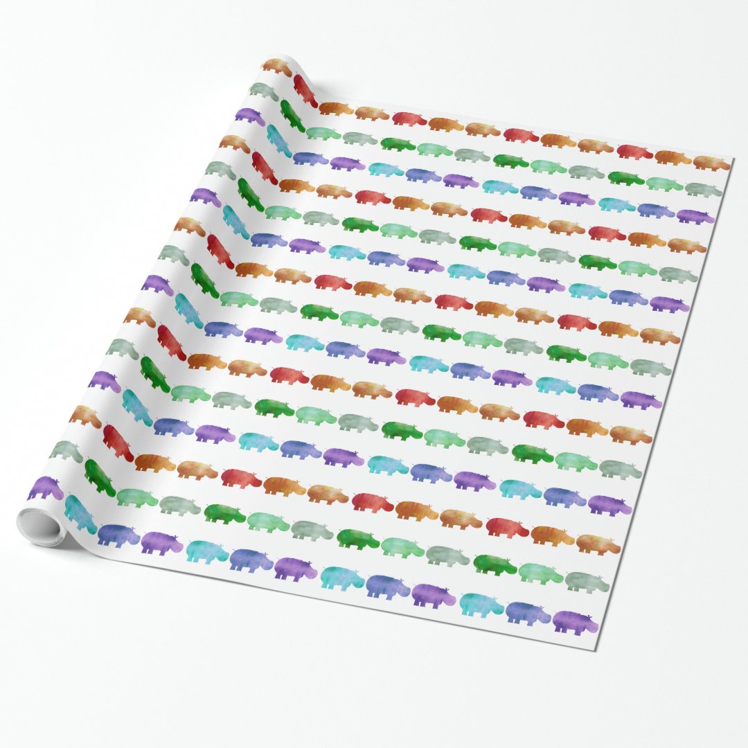 Rainbow Watercolor Hippo Wrapping Paper, Glossy Wrapping Paper | Zazzle