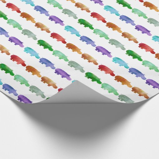 Rainbow Watercolor Hippo Wrapping Paper, Glossy Wrapping Paper | Zazzle