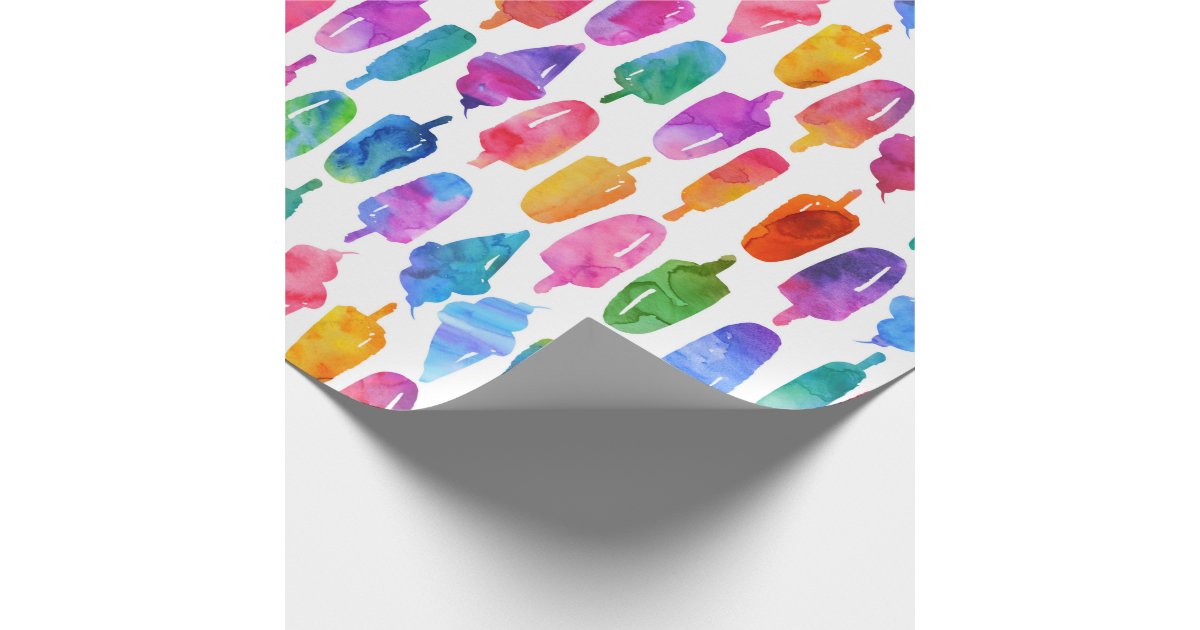 Rainbow Watercolor Ice Cream Cone Popsicles Kids Wrapping Paper | Zazzle