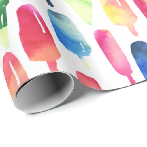 Rainbow Watercolor Ice Cream Cone Popsicles Kids Wrapping Paper | Zazzle